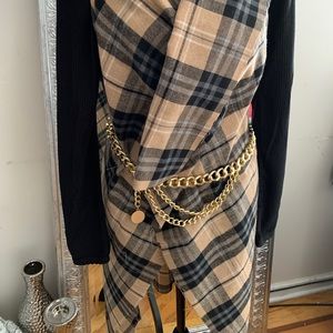 Jackets & Coats | Trendy Sleeveless Grid Print Coffee Colored Coat ...